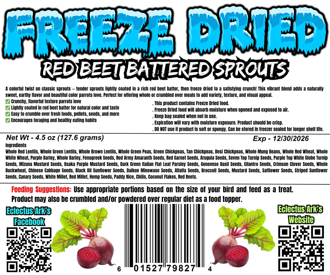 Freeze Dried Sprouts - Red Beet Battered | Eclectus Ark – All Parrot ...