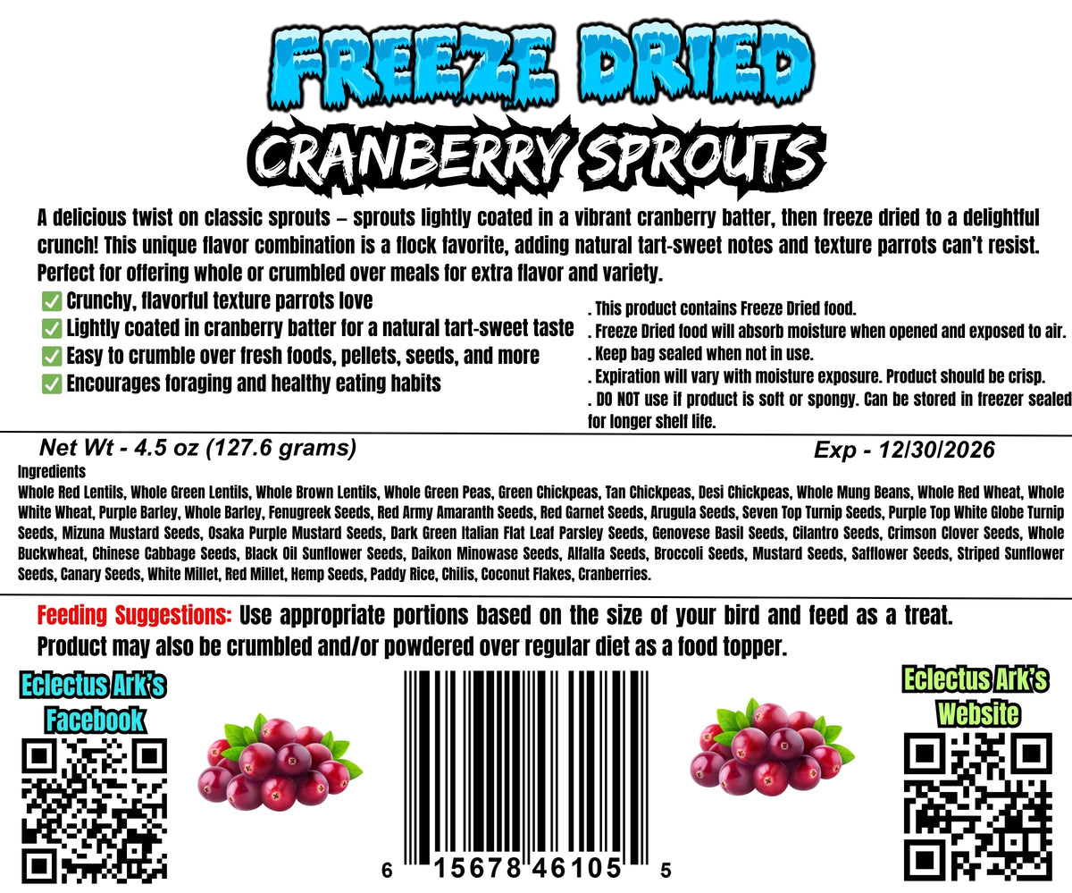 Freeze Dried Sprouts - Cranberry Battered | Eclectus Ark – All Parrot ...